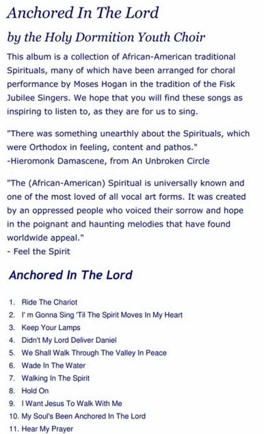 CD Anchored in the Lord by the Holy Dormition Youth Choir ...